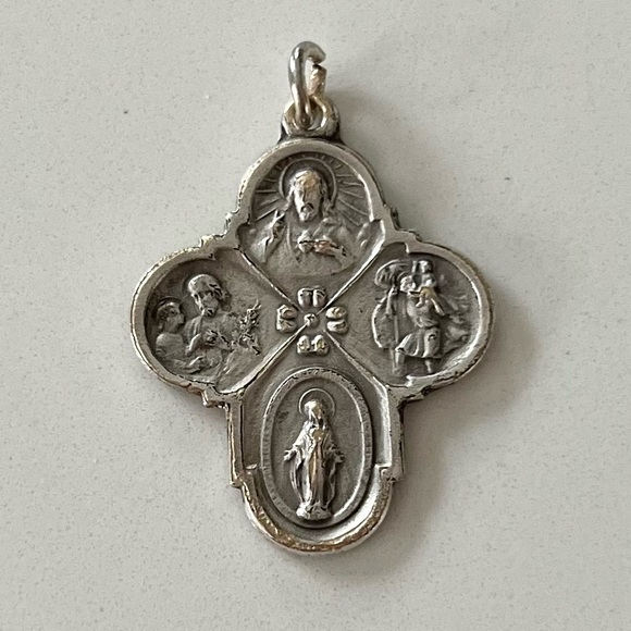 Vintage | Jewelry | Vintage Sterling Silver Catholic 4 Way Cross | Poshmark